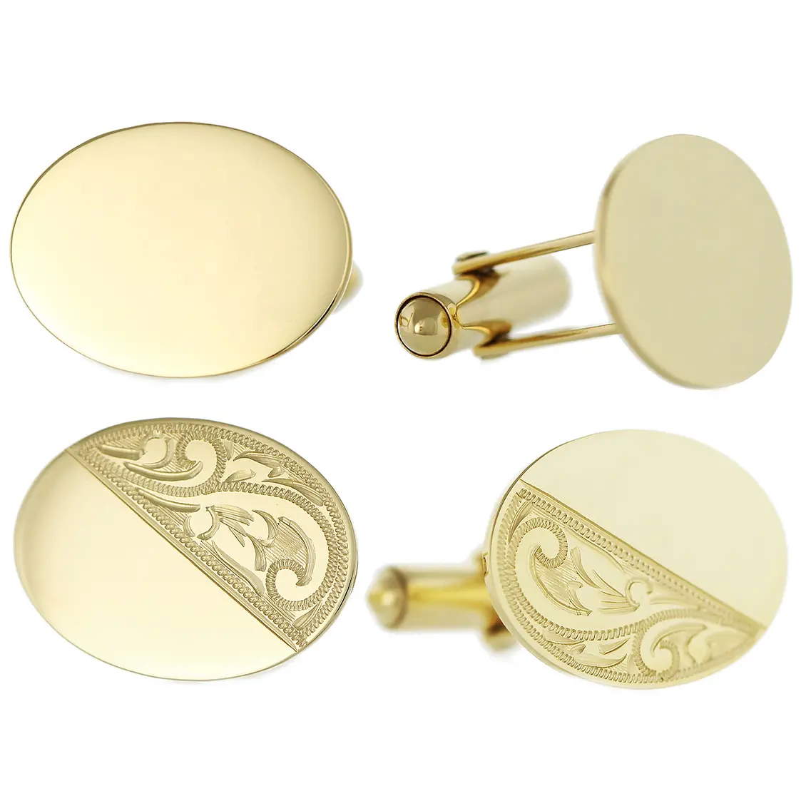 GCF34 - 9ct Gold Flat Engravable Oval Cufflinks - W J Sutton
