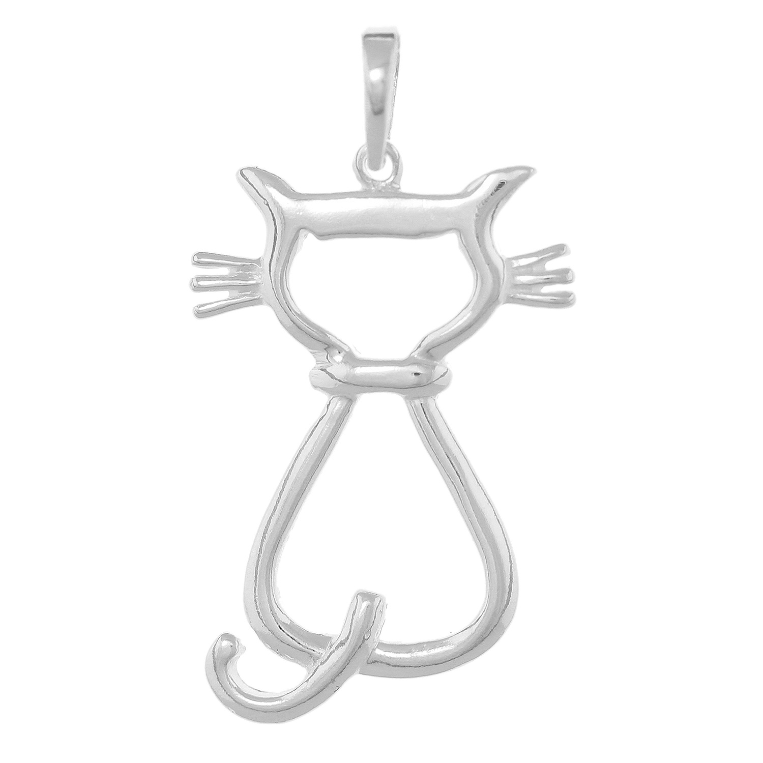 SP845 - Sterling Silver 23mm Cat Outline Pendant - W J Sutton